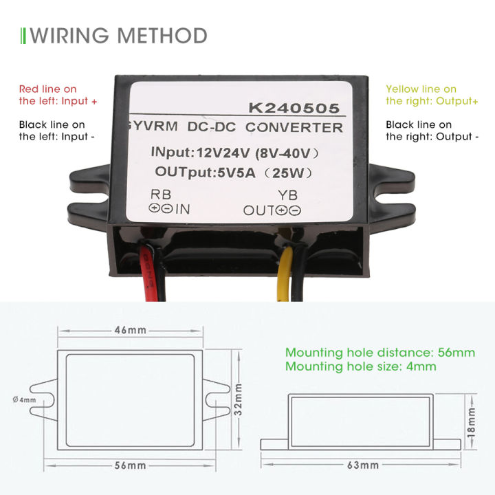 DC-DC Buck Converter 12V/24V to 5V 5A DC-DC Buck Converter Step Down ...