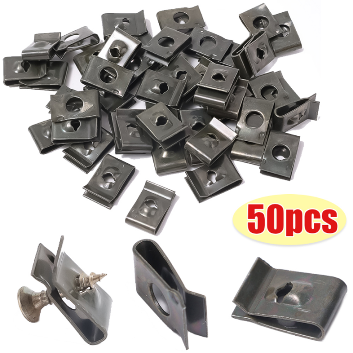 50Pcs Metal U-Type Clips for Car Bumper Fender Trim Panel Fastener Leaf ...