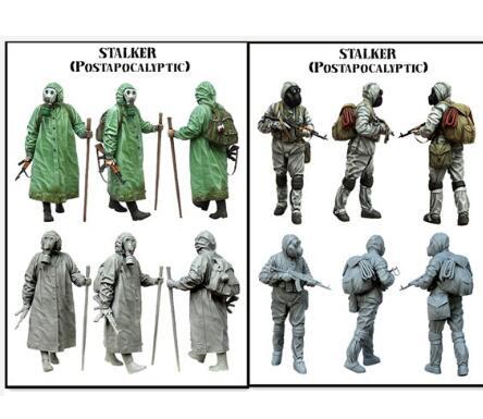 Unpainted Kit 1/35 Soviet stalker biochemical soldier 2 People figure ...