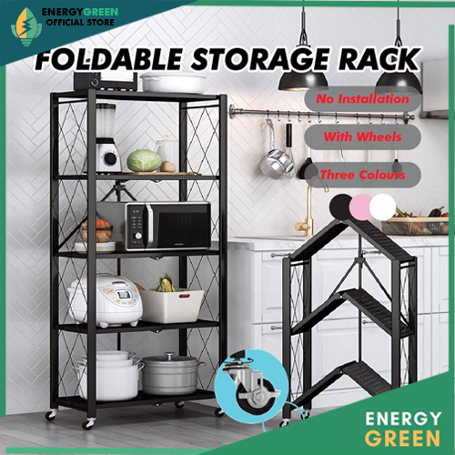 Foldable Storage Rack With Wheel Foldable Rack Dapur Rak Kitchen Rack ...