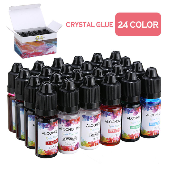 KPL 24สี10มล. อีพ็อกซี่เรซิ่นหมึกแอลกอฮอล์เม็ดสีชุดสีย้อมเหลว DIY ศิลปะ ...