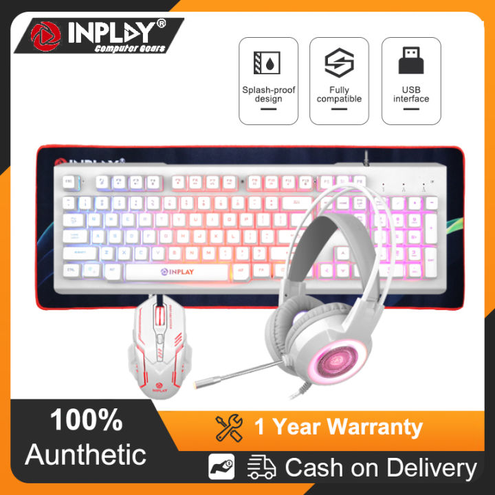 INPLAY 4-in-1 RGB Gaming Combo Keyboard&Mouse&Headset&Mouse Pad for PC ...