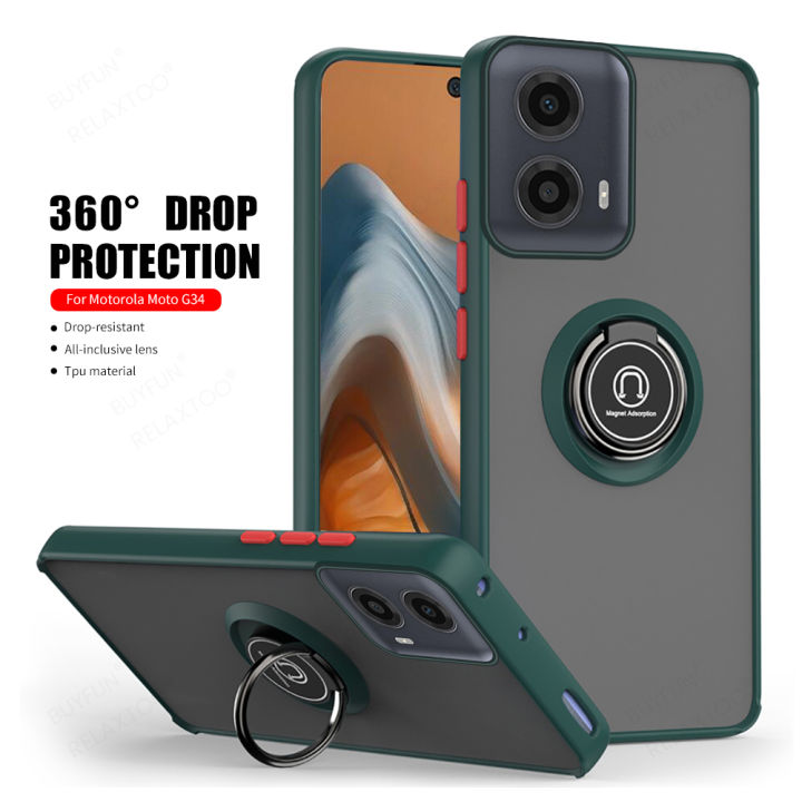 Matte Camera Protection Phone Case For Motorola Moto G34 Car Magnetic ...