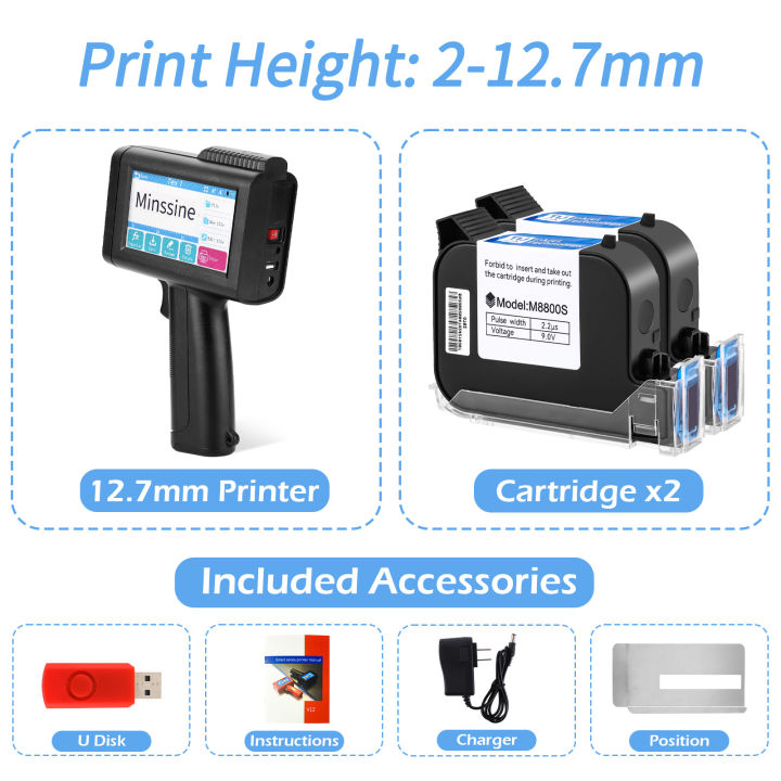 Prime Portable 12.7mm Handheld Inkjet Printer Batch Logo Coding Gun ...