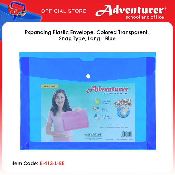 Adventurer Expanding Plastic Envelope, Colored Transparent, Snap Type ...