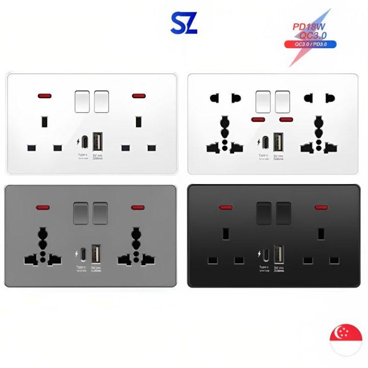 (SG) Wall socket PD18W Type-C fast charging power socket international ...