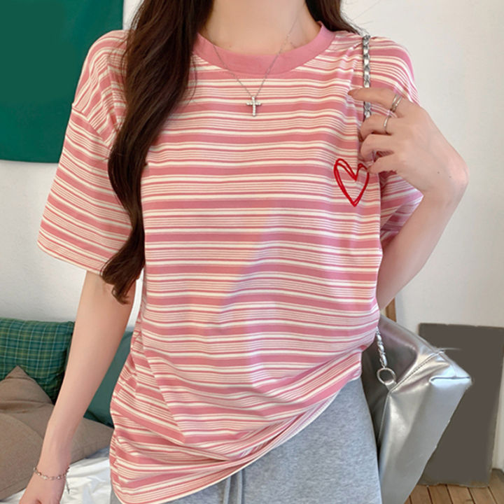 BUJIG เสื้อยืดแขนสั้นผู้หญิงฤดูร้อน 2025 ใหม่ คอตตอนแท้ ทรงหลวม ดีไซน์ ...