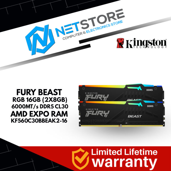 KINGSTON FURY BEAST RGB 16GB (2X8GB) 6000MT/s DDR5 CL30 AMD EXPO RAM - KF560C30BBEAK2-16 | Lazada