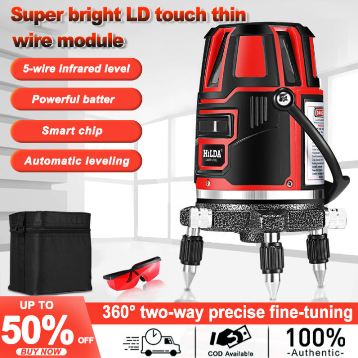 [High precision] laser level 5-line red beam infrared laser level self ...