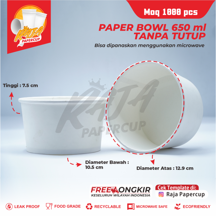 Paper Bowl 650 ml Polos isi 100 | Lazada Indonesia