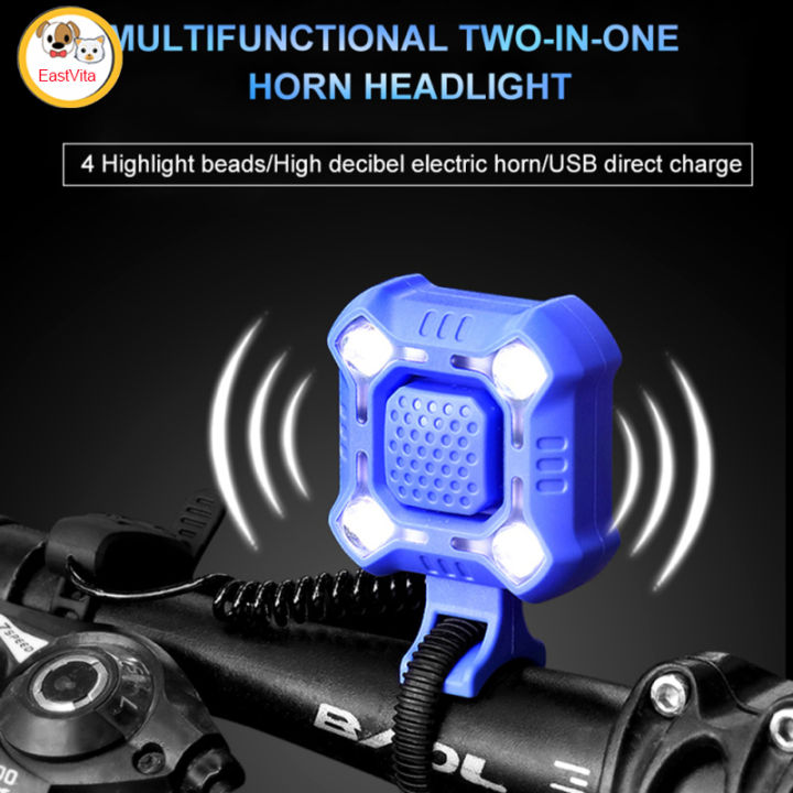 Bicycle Headlight Charging 4 Modes 140 Db Super Loud Alarm Bike Bell ...