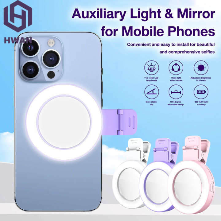Portable Mini Selfie Ring Light 3 Light Modes Type-C Rechargeable Clip ...