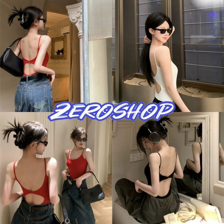 Zero shop🐰พร้อมส่ง🐰 (FY2634-1) ชุดบอดี้สูท มีฟองน้ำ ทรงรัดรูป ยืดกำลังดี ผ้าร่อง สายเดี่ยว เว้า ...