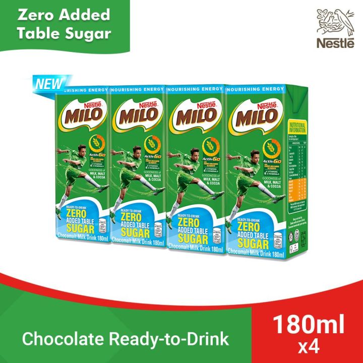 MILO Zero Added Table Sugar Ready-to-Drink 180ml - Pack of 4 | Lazada PH