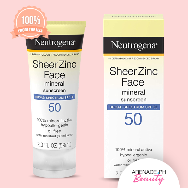 Neutrogena Sheer Zinc Face Mineral Sunscreen Lotion SPF 50 Oil free Water Resistant 2.0 fl.oz 59ml Water Resistant Dry Touch Lotion Non Comedogenic Oil Free Formula Lazada Lazada PH