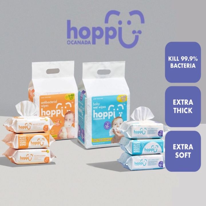 Hoppi Premium 99% & Antibacterial Baby Water Wipes / Baby Wipes / Wet ...