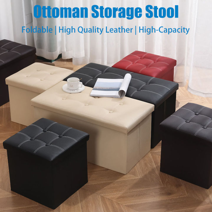 Foldable Sofa Storage Stool Ottoman Leather Storage Box Chair Large ...