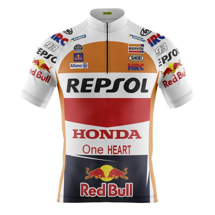 FULL ZIP Repsol Honda Red Bull Cycling Jersey Top Short Sleeve Sports ...