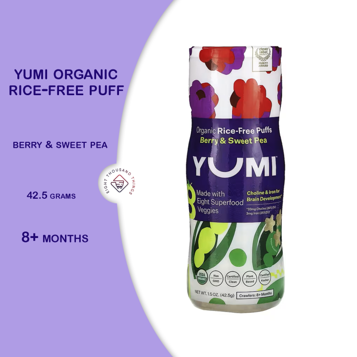 Yumi Organic Rice-Free Puffs, 8+ Months, Berry & Sweet Pea, 1.5 oz (42. ...