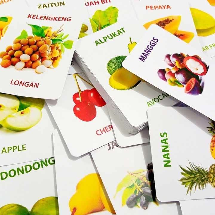 Kartu Edukasi Flash Card 40 kartu Buah Buahan Bahasa Inggris dan Indonesia | Lazada Indonesia