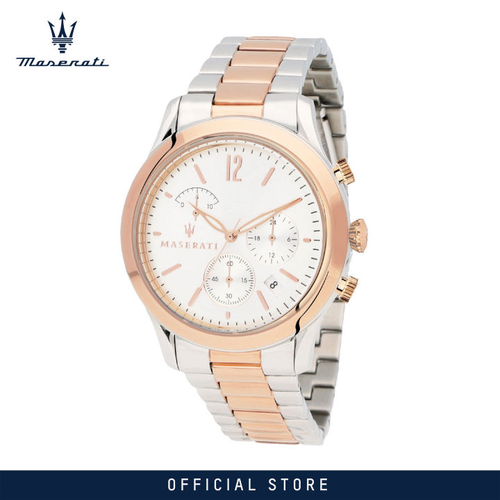 [2 Years Warranty] Maserati TRADIZIONE Silver Rose Gold Chronograph ...