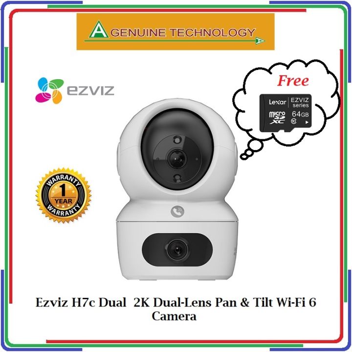 Ezviz H7c Dual 2K Dual-Lens Pan & Tilt Wi-Fi6 Camera w/FREE 64GB ...