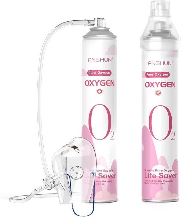Oxygen Tank, 10L 2-Pack Portable Canned Oxygen with Mask and Tube, 99.5 ...
