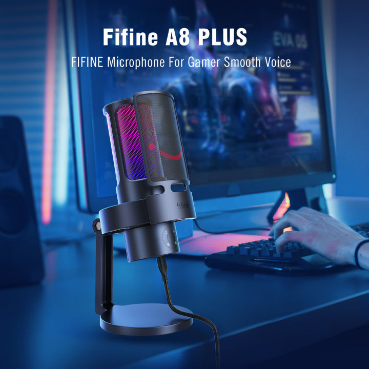 FIFINE A8 PLUS USB MIC Ampligame with Controllable RGB, 3 Capsules 4 Polar Patterns, Gain Dials ...
