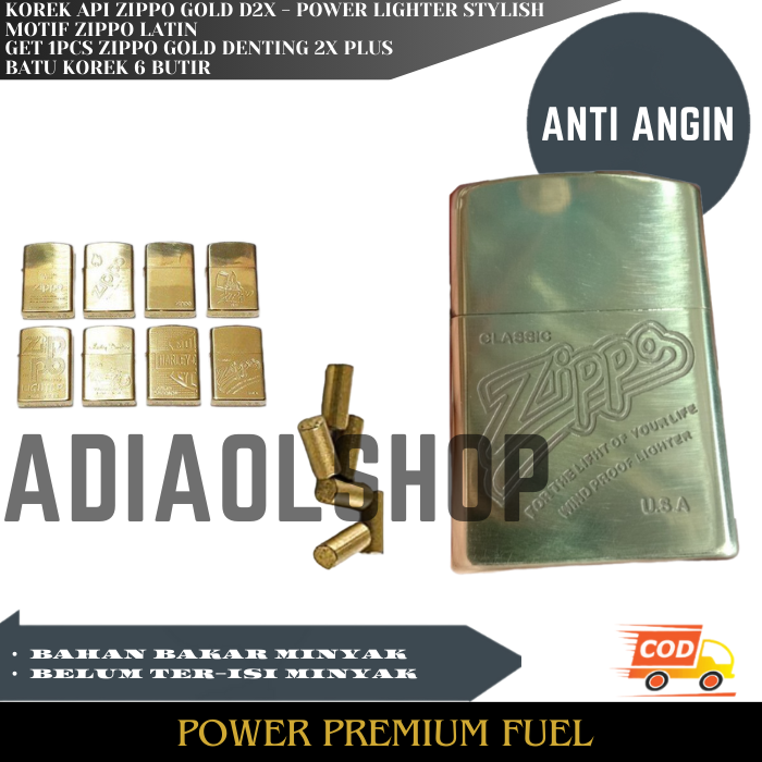 Korek Api Zippo Gold Bunyi 2 Denting Motif Tulisan Latin Free Batu ...