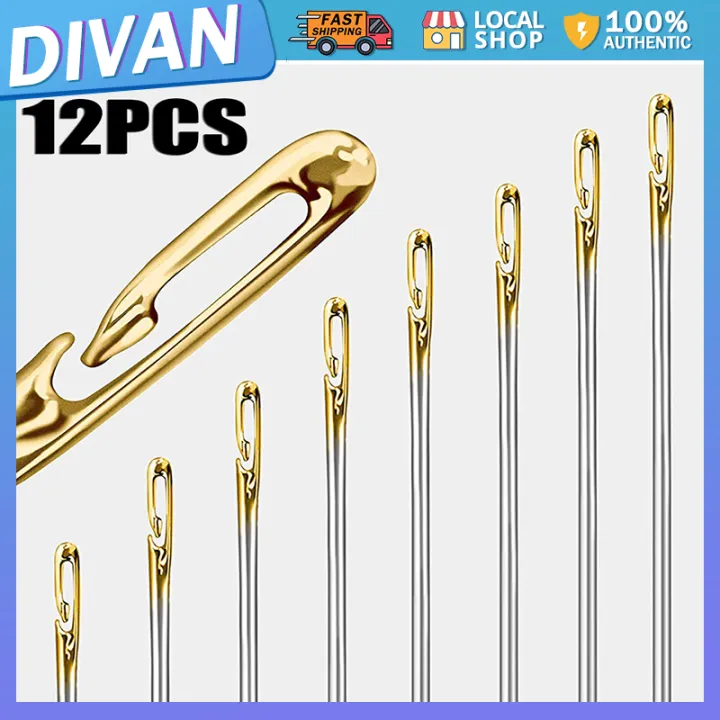 12PCS Side Opening Sewing Needles Stainless Steel Darning Sewing Multi ...