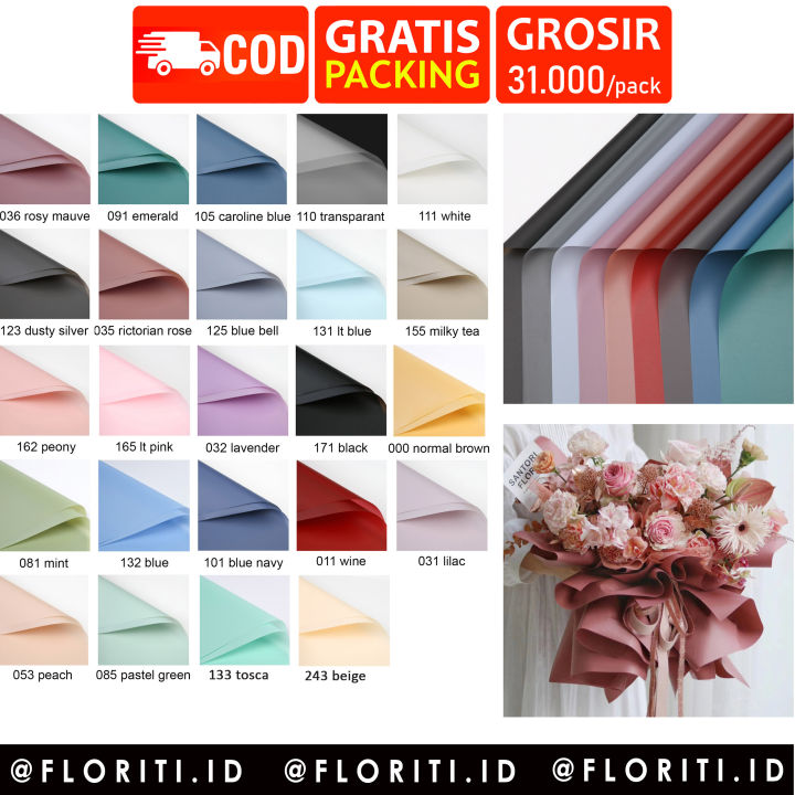(20 Lembar) Kertas Buket Cellophane Polos Doff Full Color Flower ...
