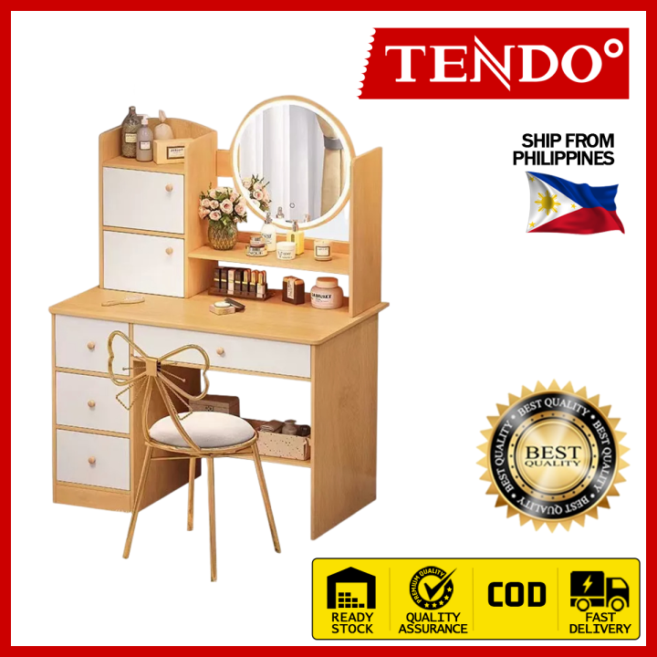 TENDO Vanity Table with LED Vanity Mirror Dresser Table Makeup Drawer Vanity Dressing Table ...