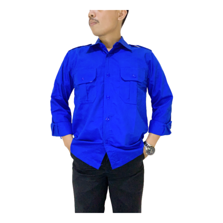 Baju Kemeja PDL Lengan Panjang Seragam Safari Pakaian Kerja Dinas Lapangan Biru Benhur BCA ...