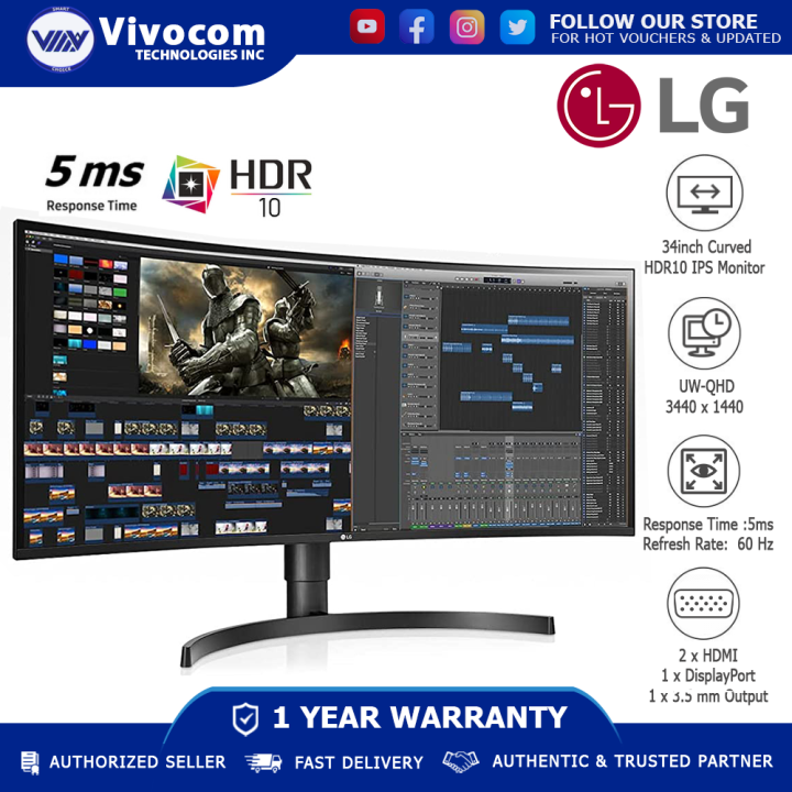 LG 34WL85C-B 34 Inch 21:9 UltraWide 3440 x 1440 Resolution 5 ms - 60 Hz ...