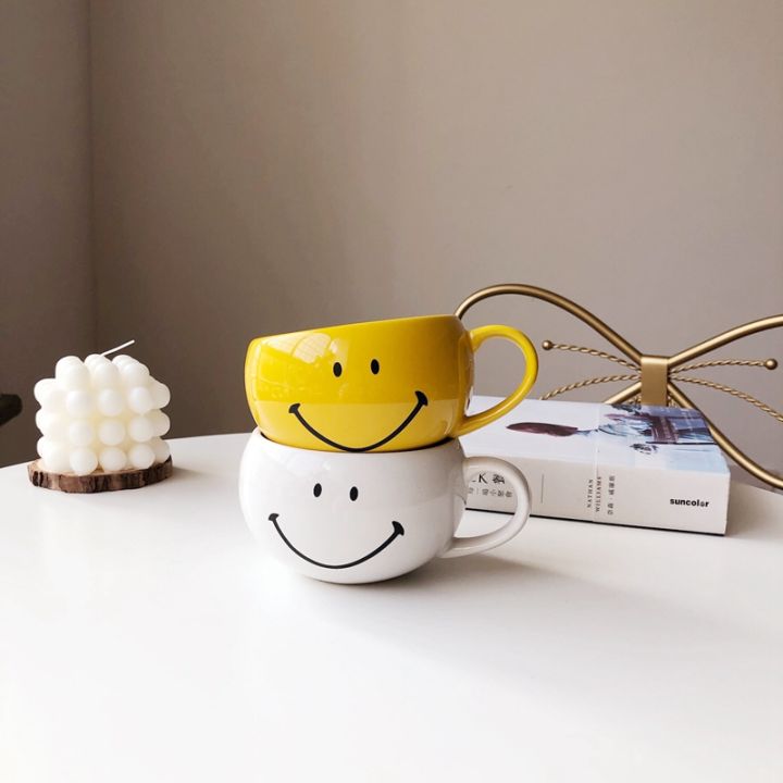 Smiley face ceramic cup spherical mug milk breakfast cup | Lazada Indonesia