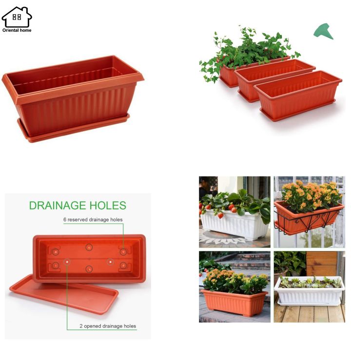 Rectangular Plastic Flower Planter Pot For Gardening With Grained Hole ...