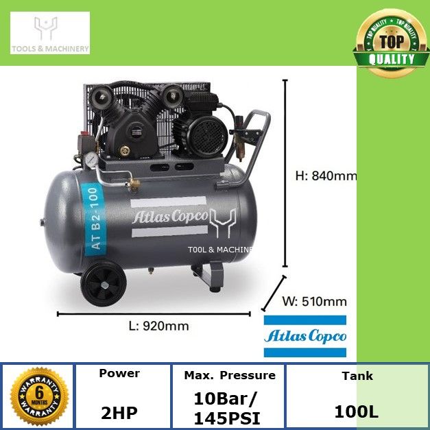 TH Atlas Copco 10Bar 2HP Air Compressor 100L Tank ATB2-100 | Lazada