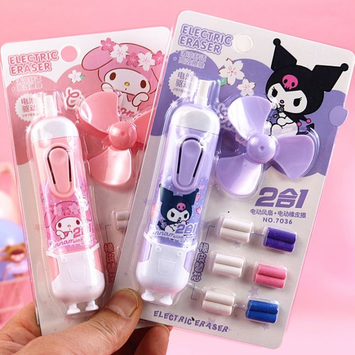Sanrio My Melody Kuromi Cinnamoroll Electric Eraser Fan 2-In-1 Multi-Function Silent Portable ...