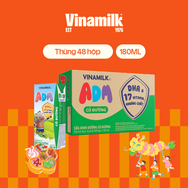 Thùng 48 Hộp sữa tiệt trùng Vinamilk ADM Gold IQ có đường 180ml | Lazada.vn