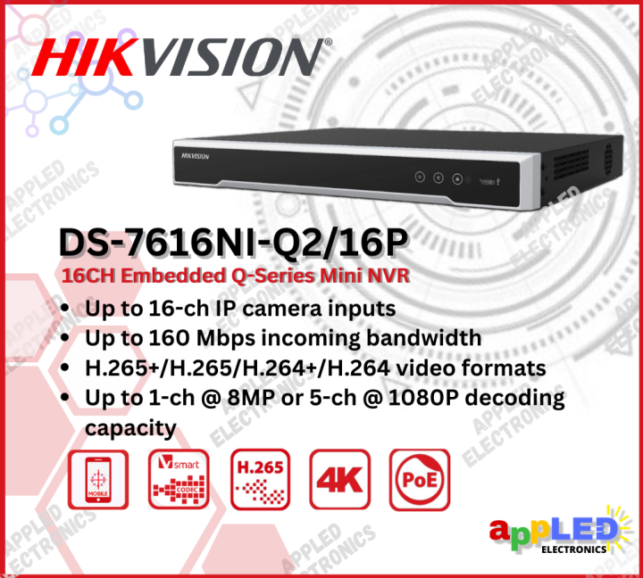 Hikvision DS-7616NI-Q2/16P 16CH 1U 16 PoE 4K NVR with 16 Built-in PoE Interfaces | Lazada PH