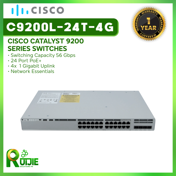 Cisco Switch Catalyst 9200 C9200L-24T-4G-E, Catalyst 9200L 24-port Data ...