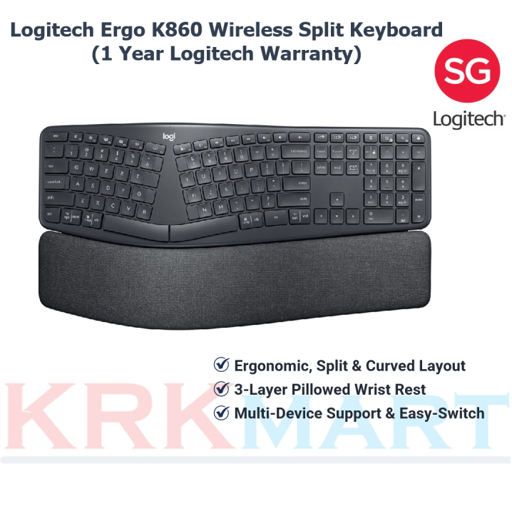 Logitech ERGO K860 Wireless Split Ergonomic Keyboard – Improve Posture ...