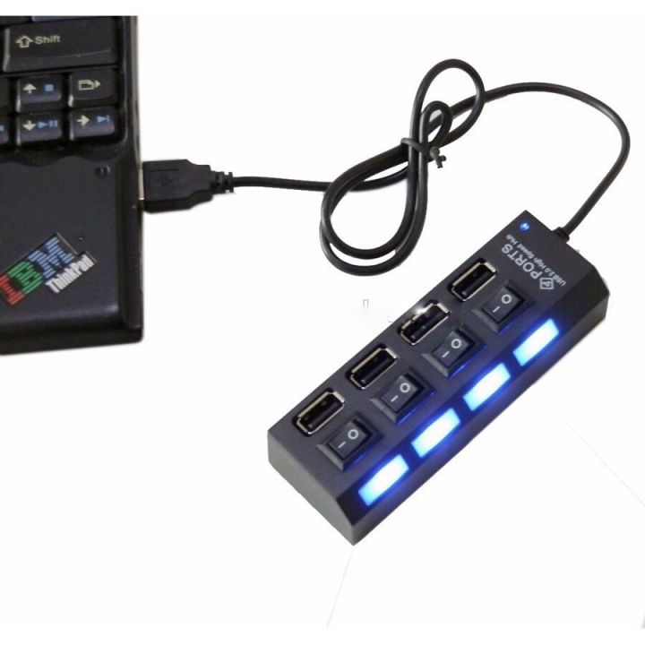 Port 4 Switch USB 2.0 Hub with LED lights (black) | Lazada PH