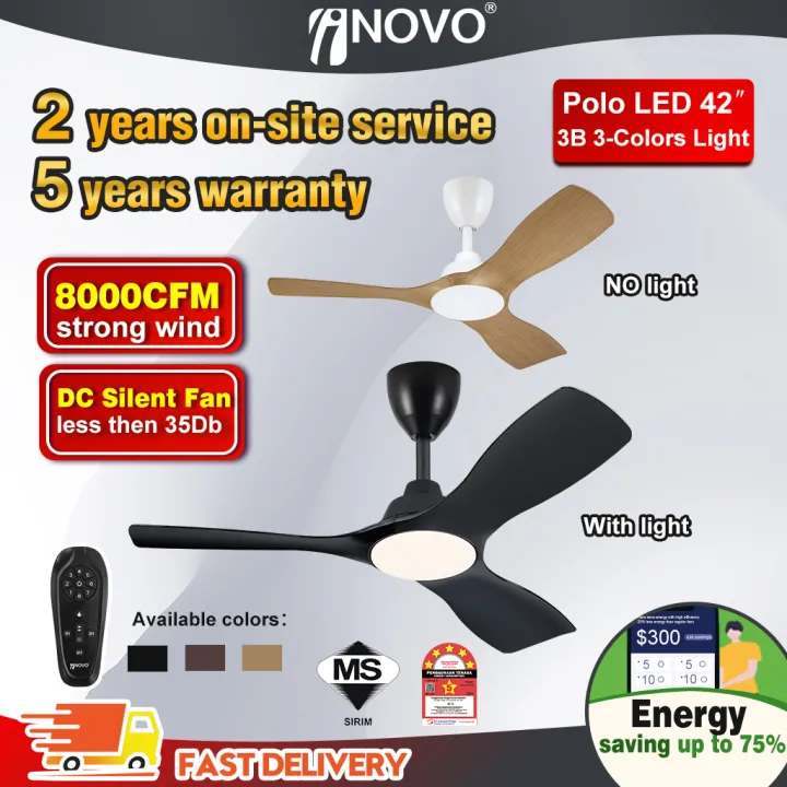 INOVO POLO 42" DC ceiling fan with light Remote Control 3 ABS Blade 16 ...