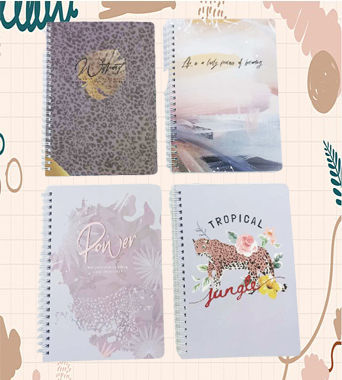 Spiral notebook - random design & colored 80leaves 6 x 8 1/2 inch sold ...