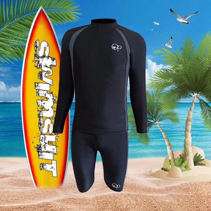 fashion long sleeves rash guard set with short cycling swimwear terno ...