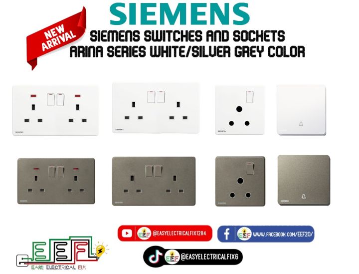 Siemens Switches And Sockets 2 Arina Series White/ Silver Grey | Lazada