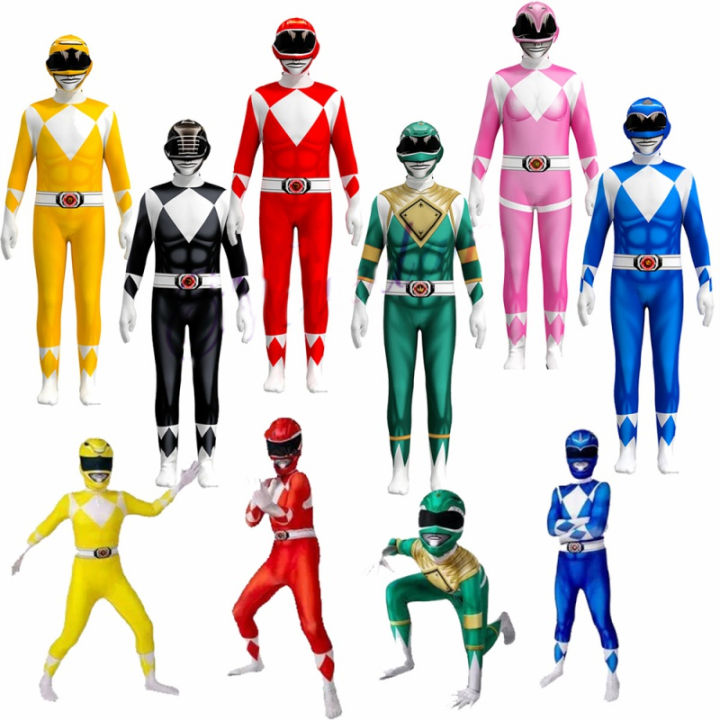 Power Rangers Costume Kids Adult Cosplay Fancy Dress Party Jumpsuit ...