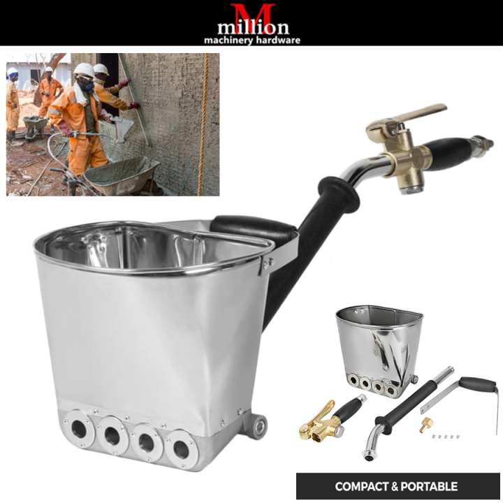 4 Jet Mortar Cement Spray Gun With Hopper Bucket Concrete Wall Stucco ...