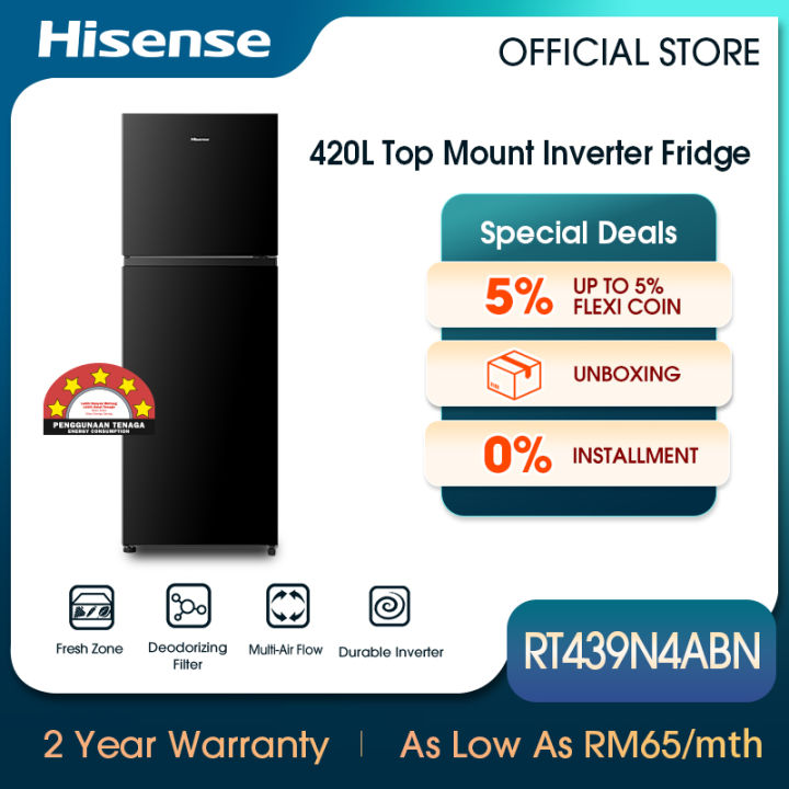 [FREE INSTALL] Hisense 2 Doors Inverter (420L) Refrigerator Fridge RT439N4ABN1 - Black Metal ...